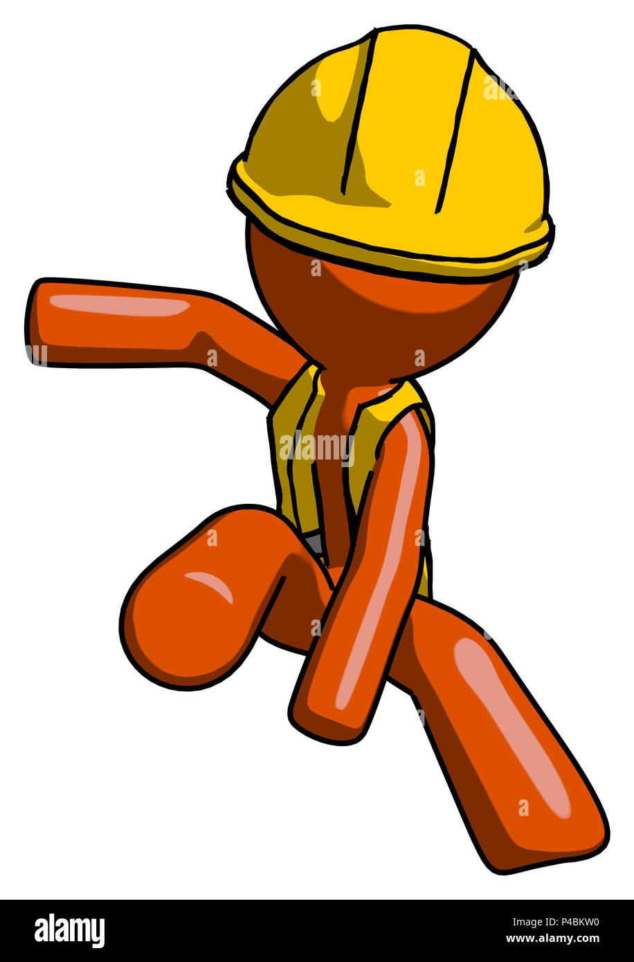 Orange construction worker contractor man action hero jump pose Stock ...