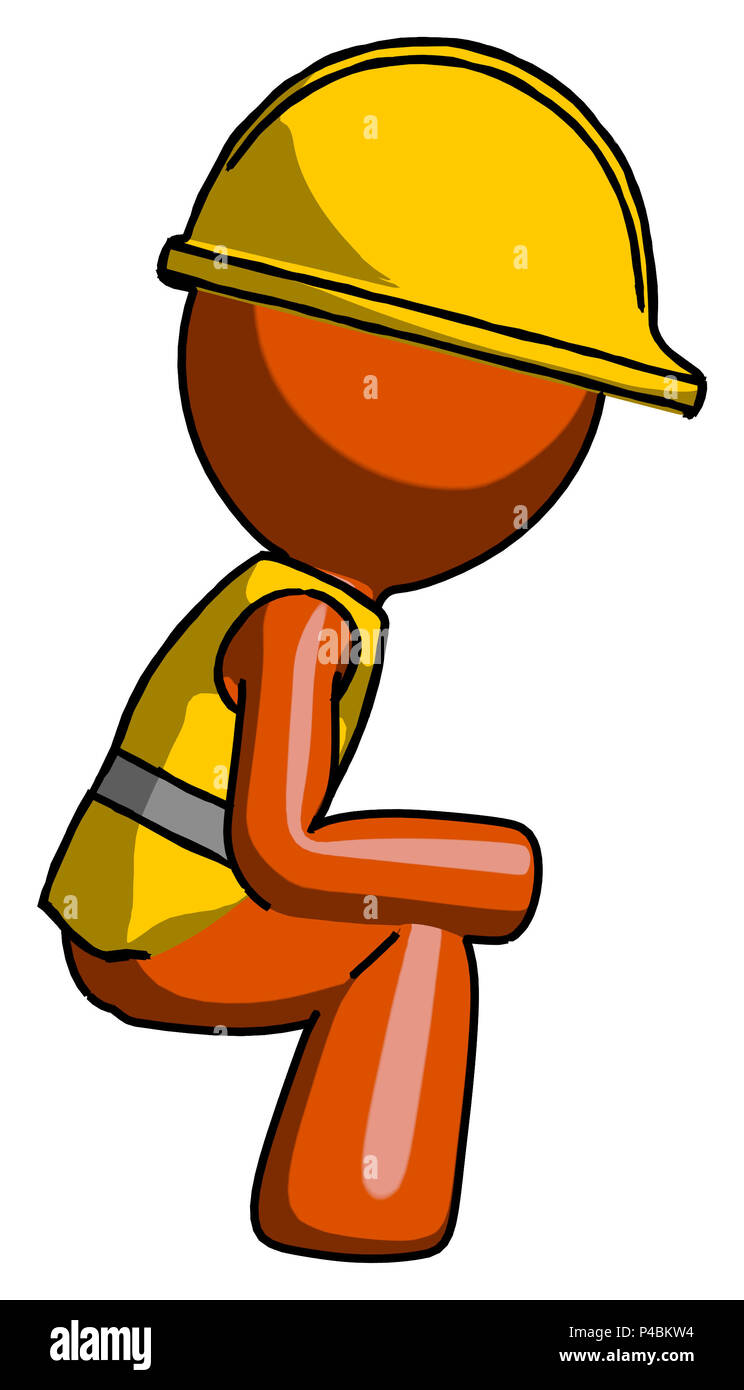 Orange construction worker contractor man squatting facing right Stock ...