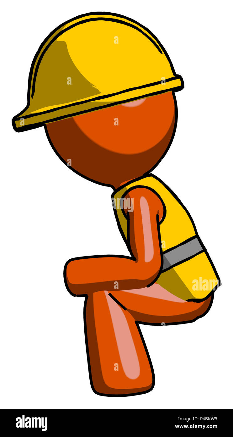Orange construction worker contractor man squatting facing left Stock ...