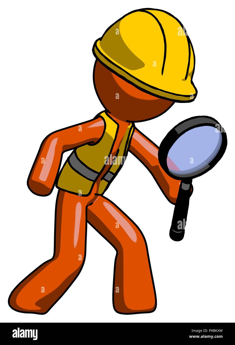 Orange construction worker contractor man inspecting with large ...
