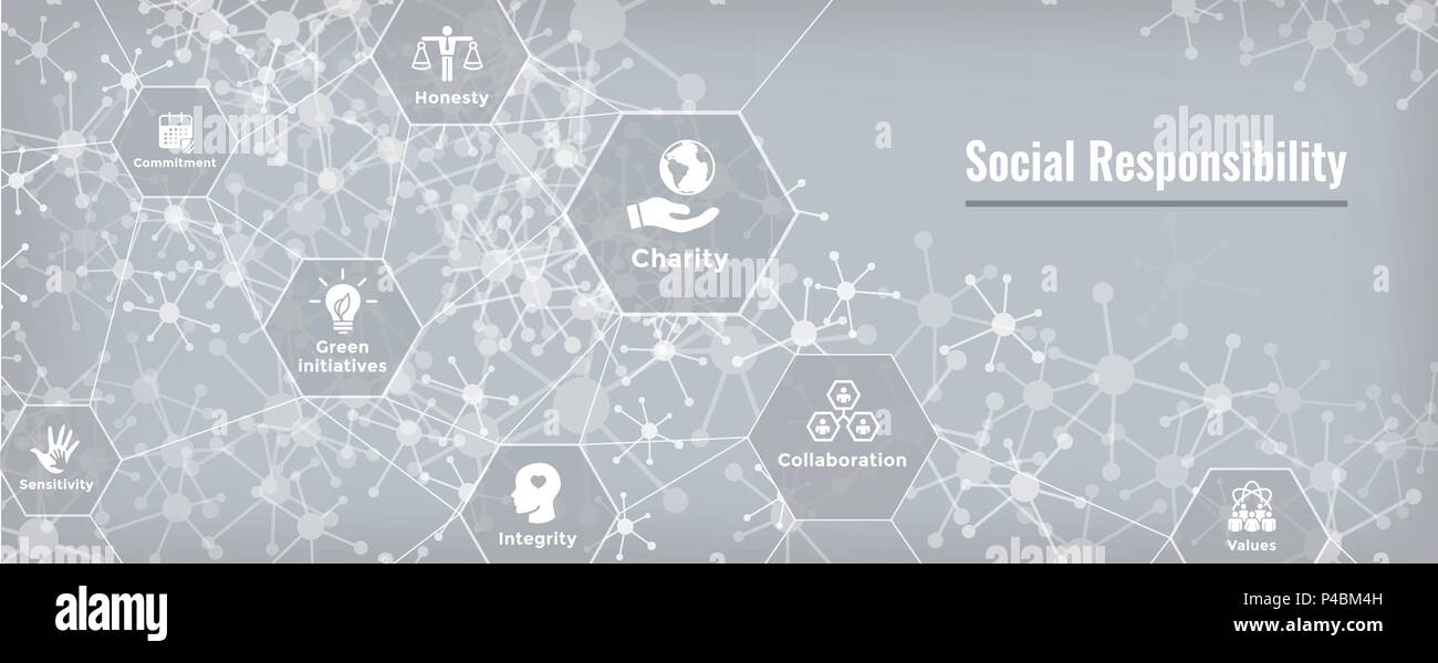 Social Responsibility Web Banner Icon Set and Web Header Banner with ...