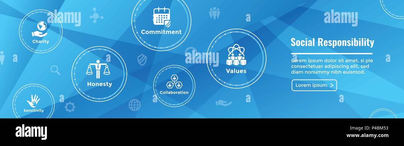 Social Responsibility Web Banner Icon Set and Web Header Banner with ...