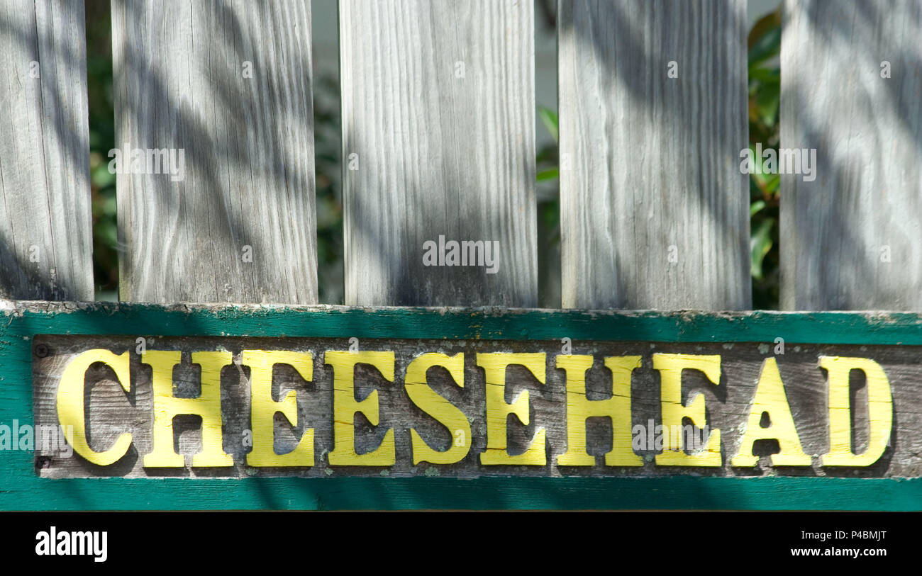 Wooden Cheesehead Sign on Old Fence Stock Photo - Alamy