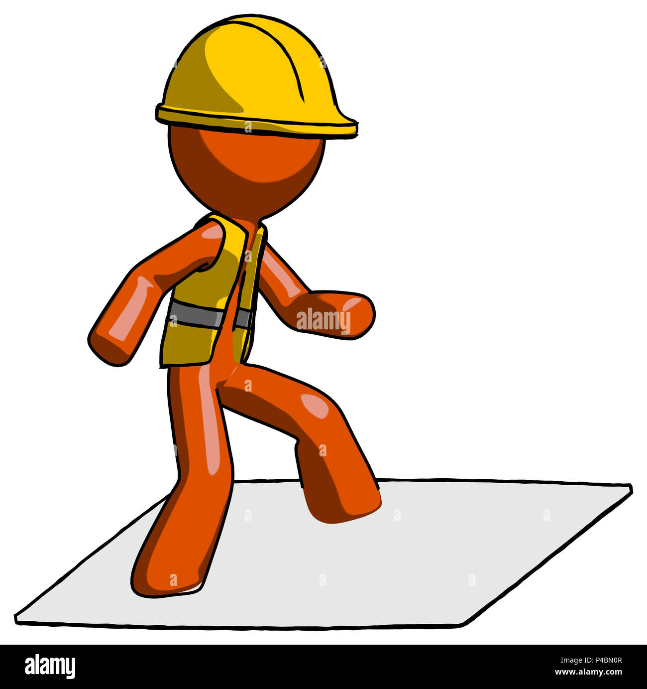 Orange construction worker contractor man on postage envelope surfing ...