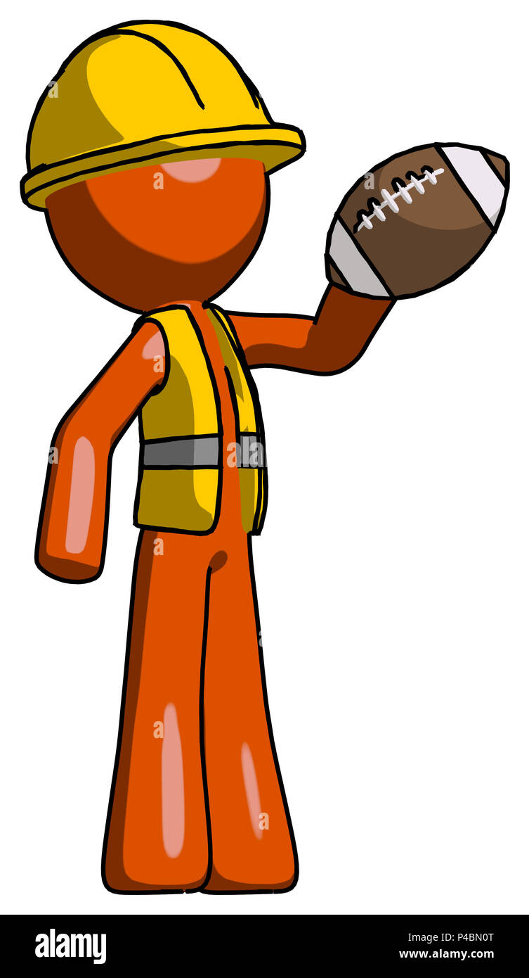 Orange construction worker contractor man holding football up Stock ...