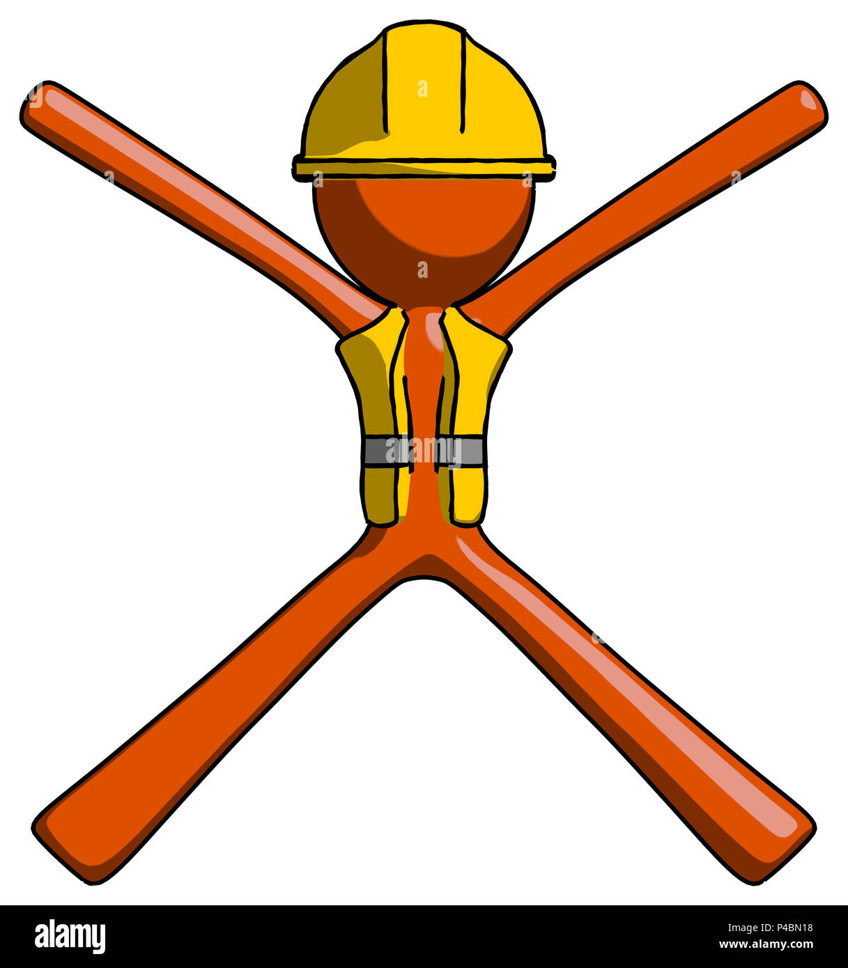 Orange construction worker contractor man with arms and legs stretched ...