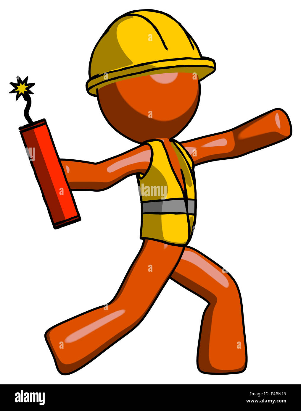 Orange construction worker contractor man throwing dynamite Stock Photo ...