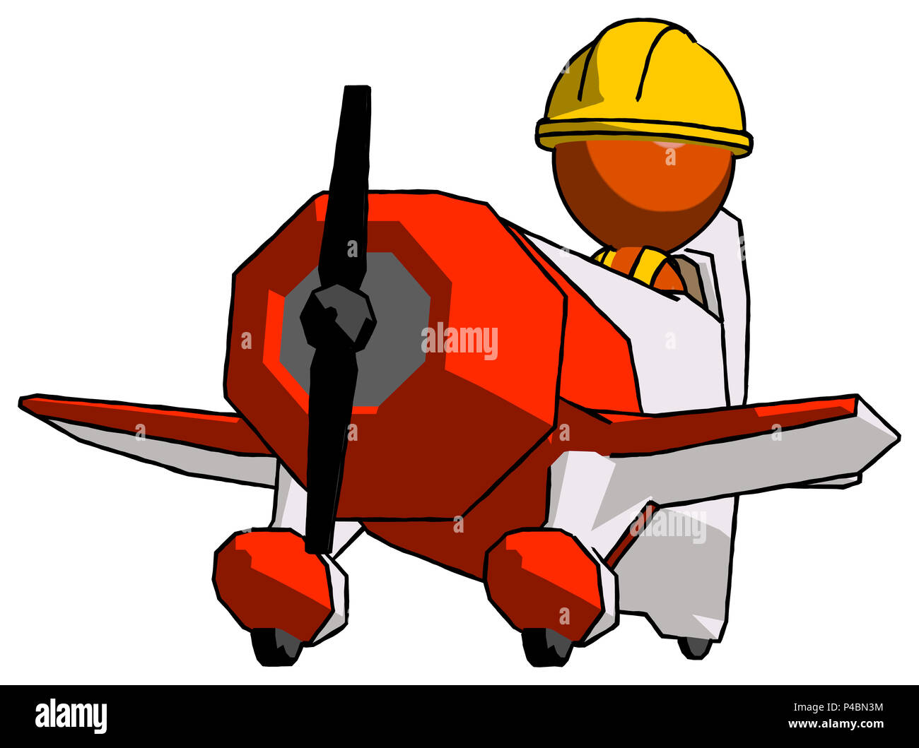 Orange construction worker contractor man flying in geebee stunt plane ...