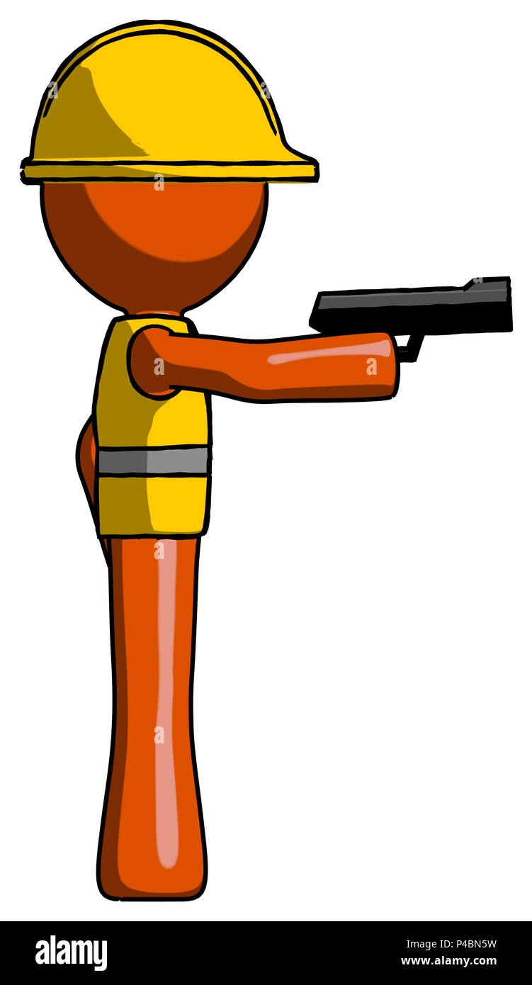 Orange construction worker contractor man firing a handgun Stock Photo ...