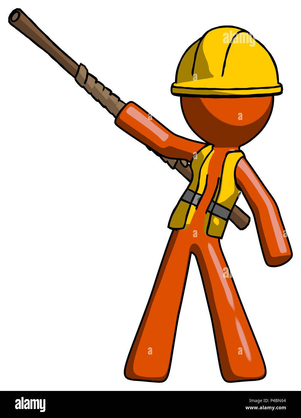Orange construction worker contractor man bo staff pointing up pose ...