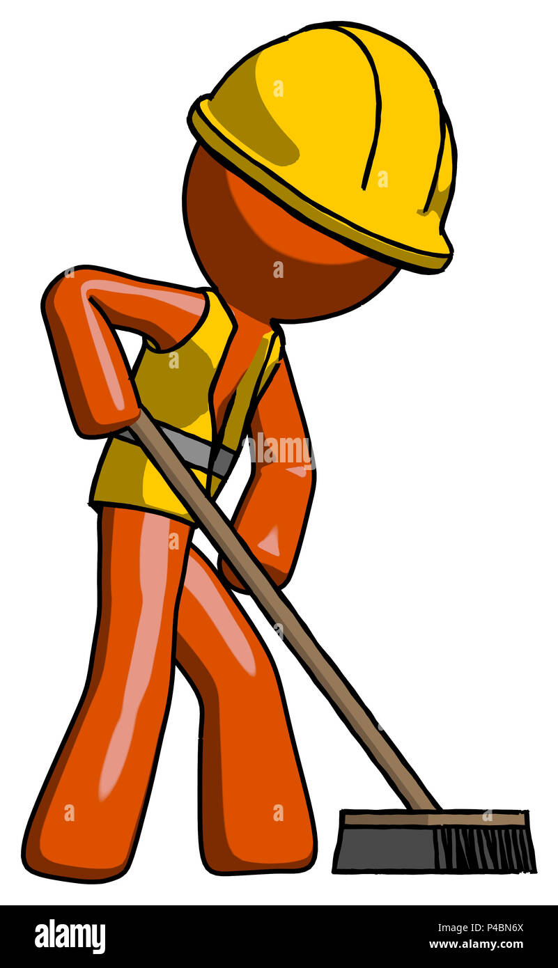 Orange construction worker contractor man cleaning services janitor ...