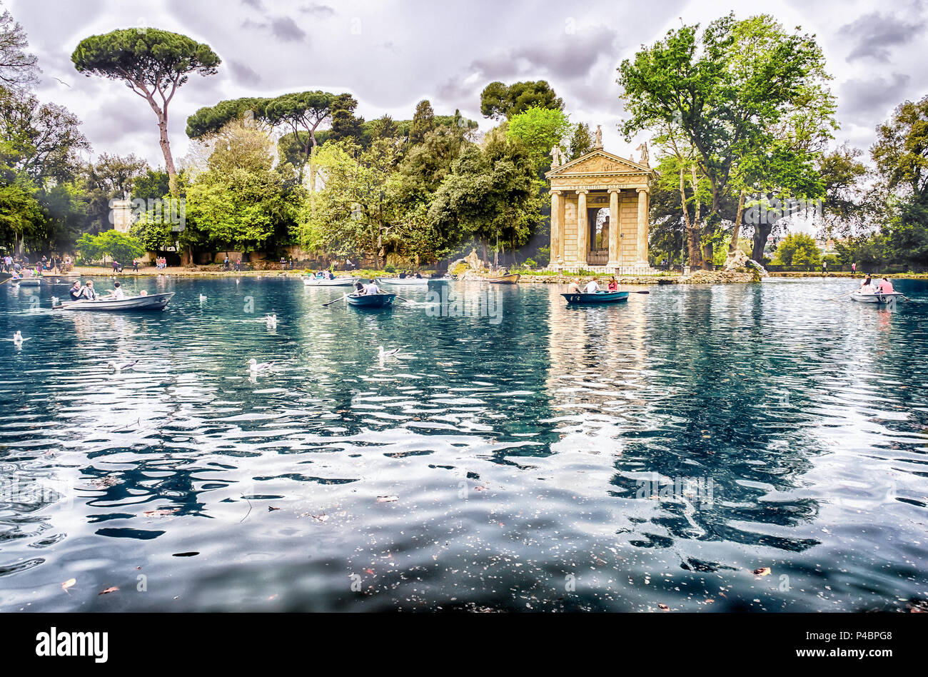 Temple of Aesculapius inside the Lake Garden, one of the most scenic spots in Villa Borghese ...
