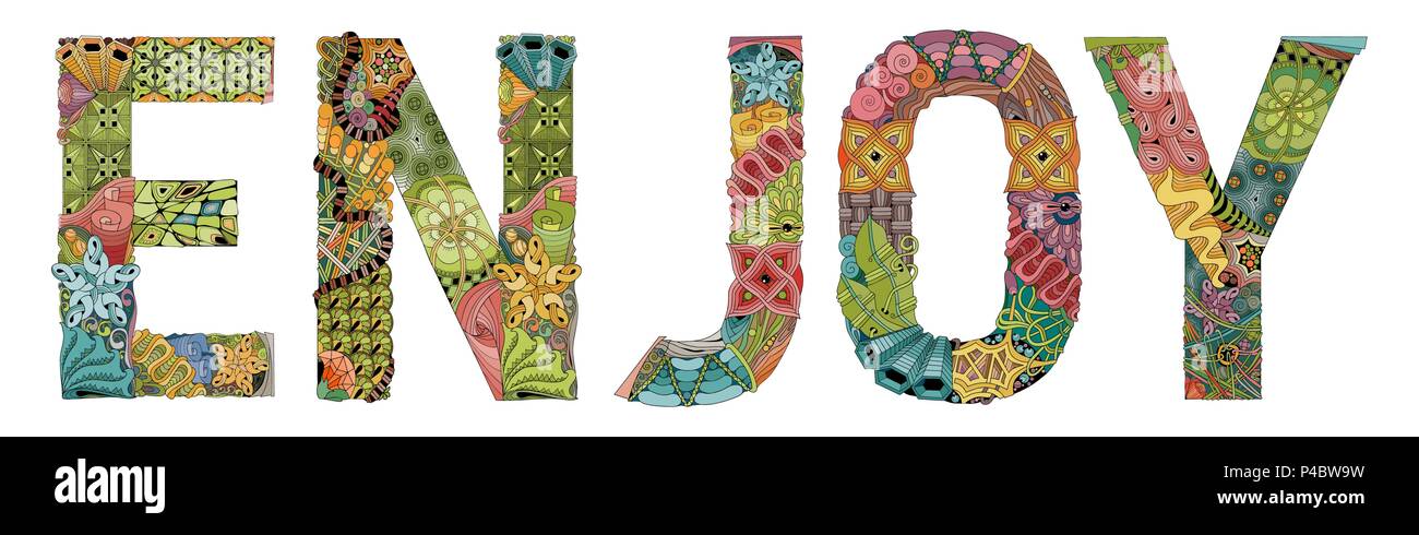 Hand-painted art design. Hand drawn illustration word ENJOY for t-shirt ...