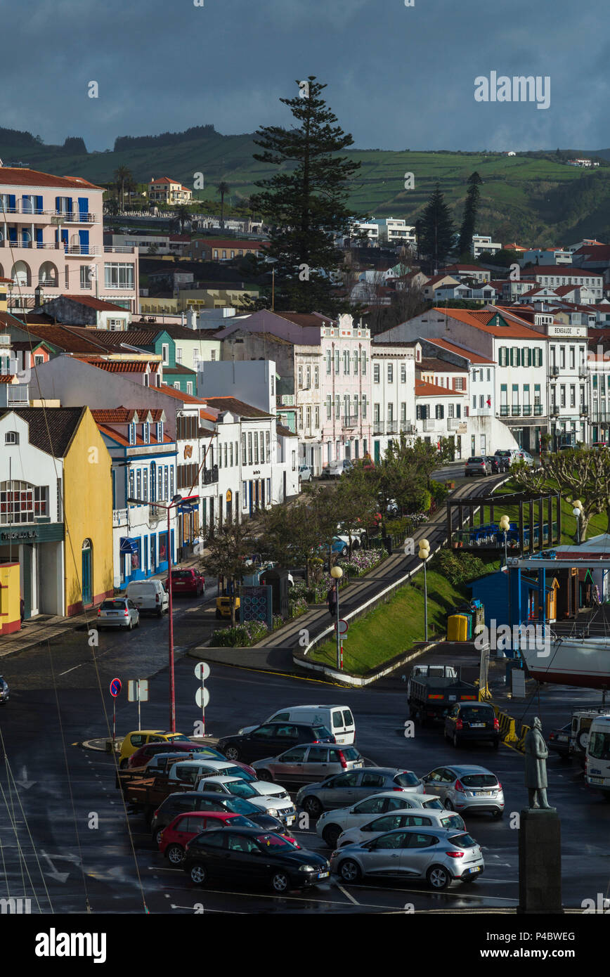 Portugal, Azores, Faial Island, Horta, elevated view of waterfront ...