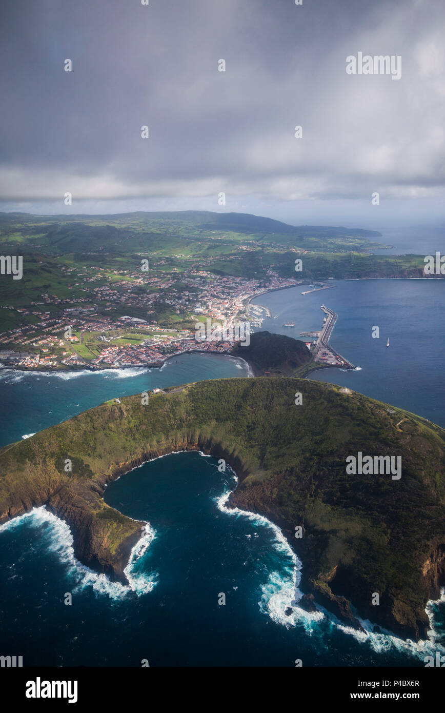 Portugal, Azores, Faial Island, Horta, aerial view with Monte da Guia ...