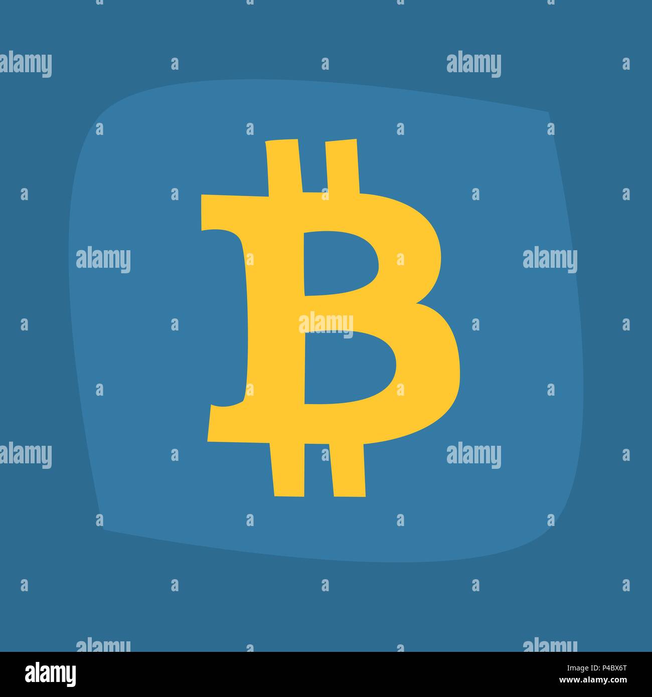 Big B symbol of bitcoin. Gold color. Blue background. Simplified ...