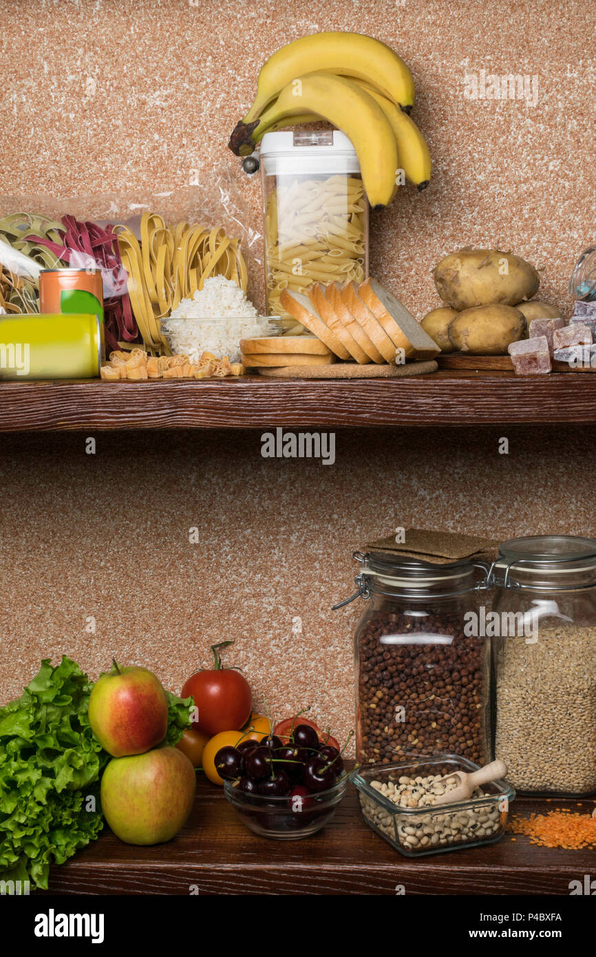 Assortment of products rich of complex carbohydrates. Healthy food on ...