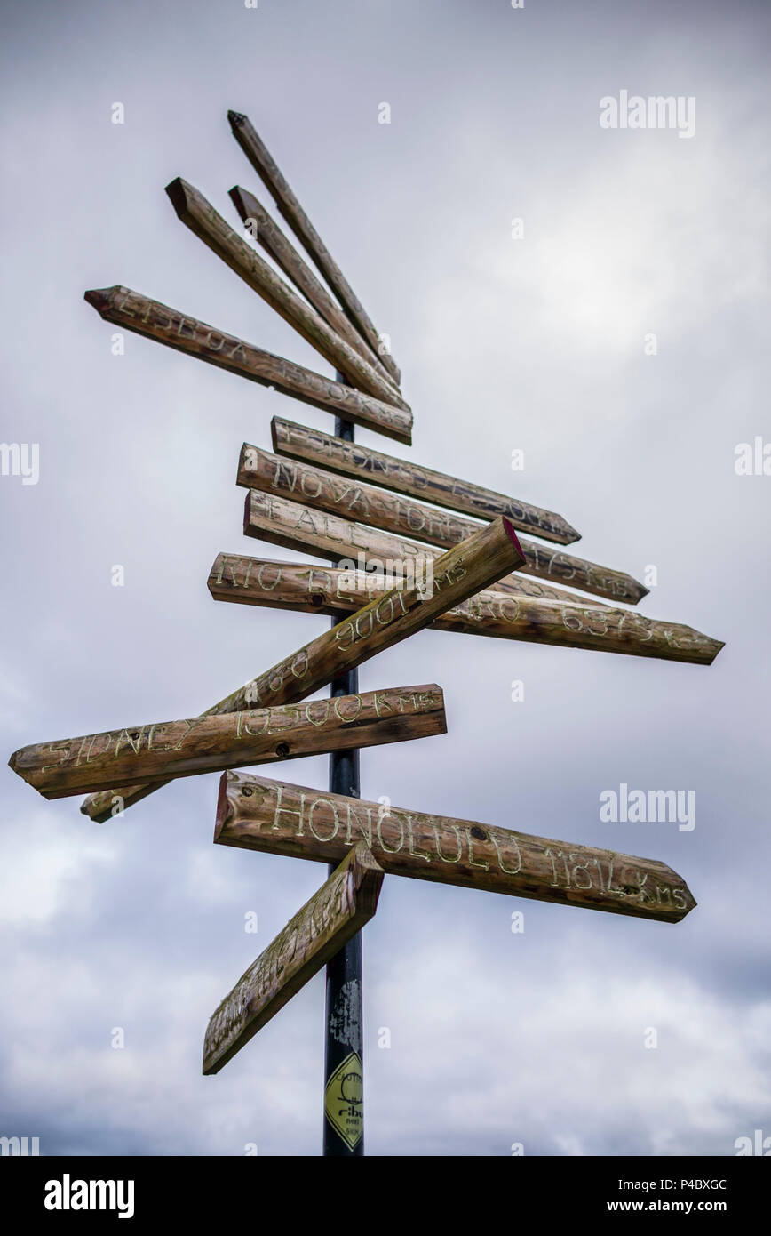 Portugal, Azores, Sao Miguel Island, Agua Retorta, road sign Stock ...