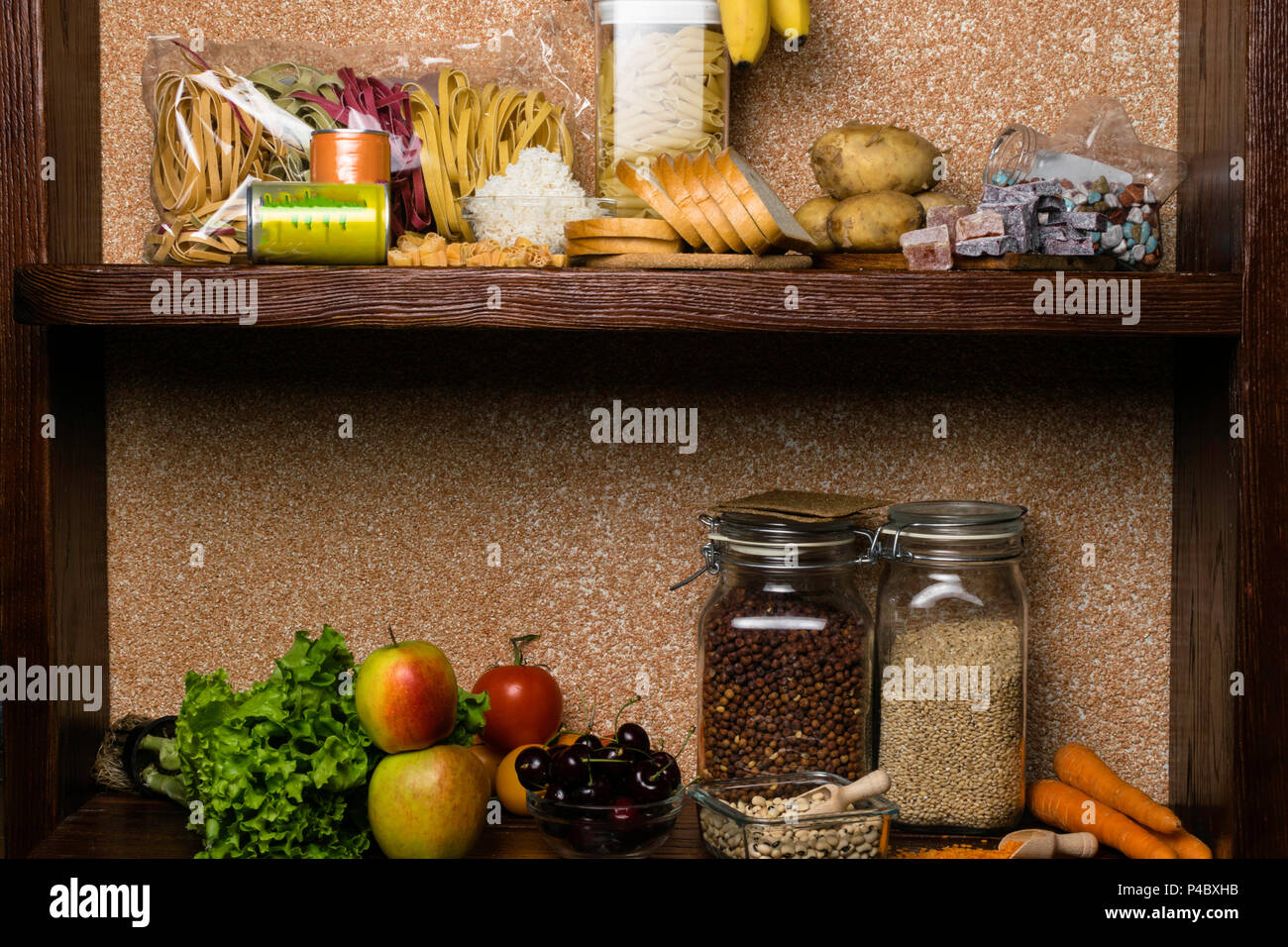 Assortment of products rich of complex carbohydrates. Healthy food on ...