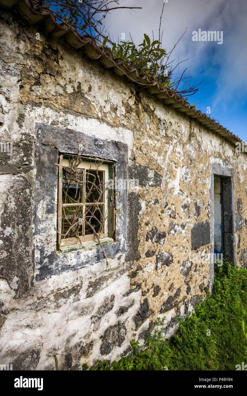 Portugal, Azores, Faial Island, Norte Pequeno, ruins of building ...