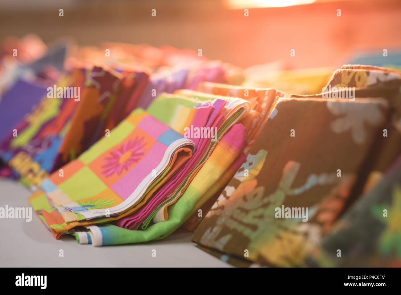 Various color fabric arranged in row Stock Photo - Alamy