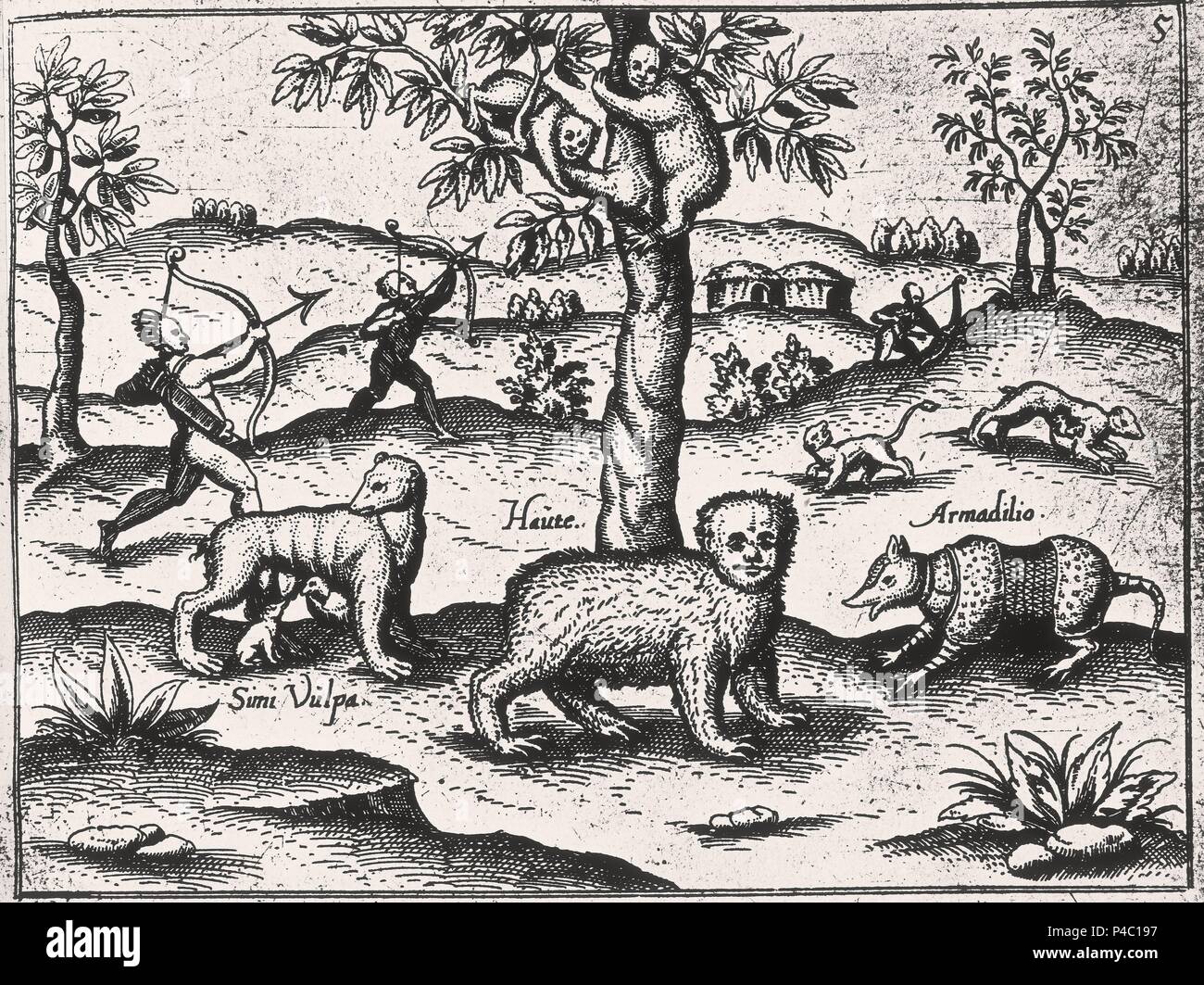 GRABADO-INDIOS CAZANDO ANIMALES. Location: BIBLIOTECA NACIONAL ...