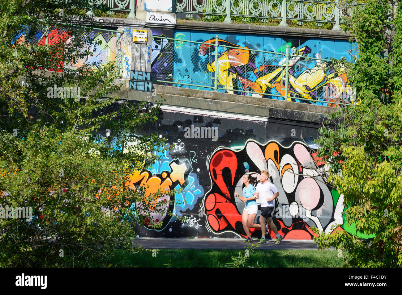 Graffiti at wall next to bridge augartenbrucke at donaukanal hi-res ...