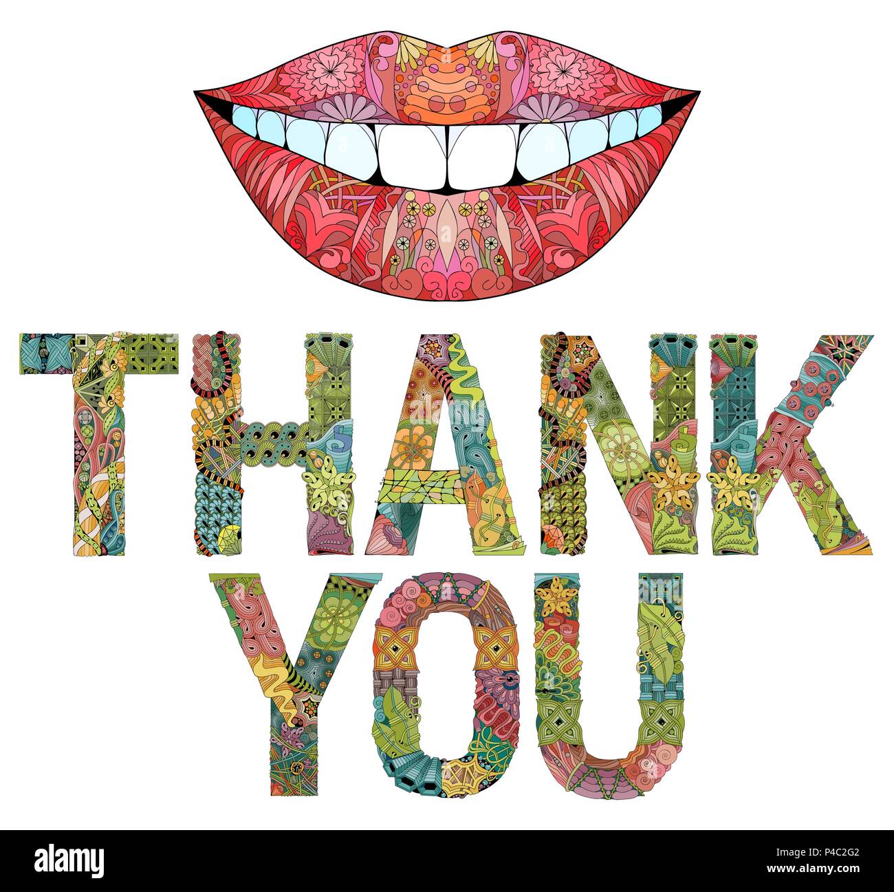 Hand-painted art design. Hand drawn illustration words thank you with ...
