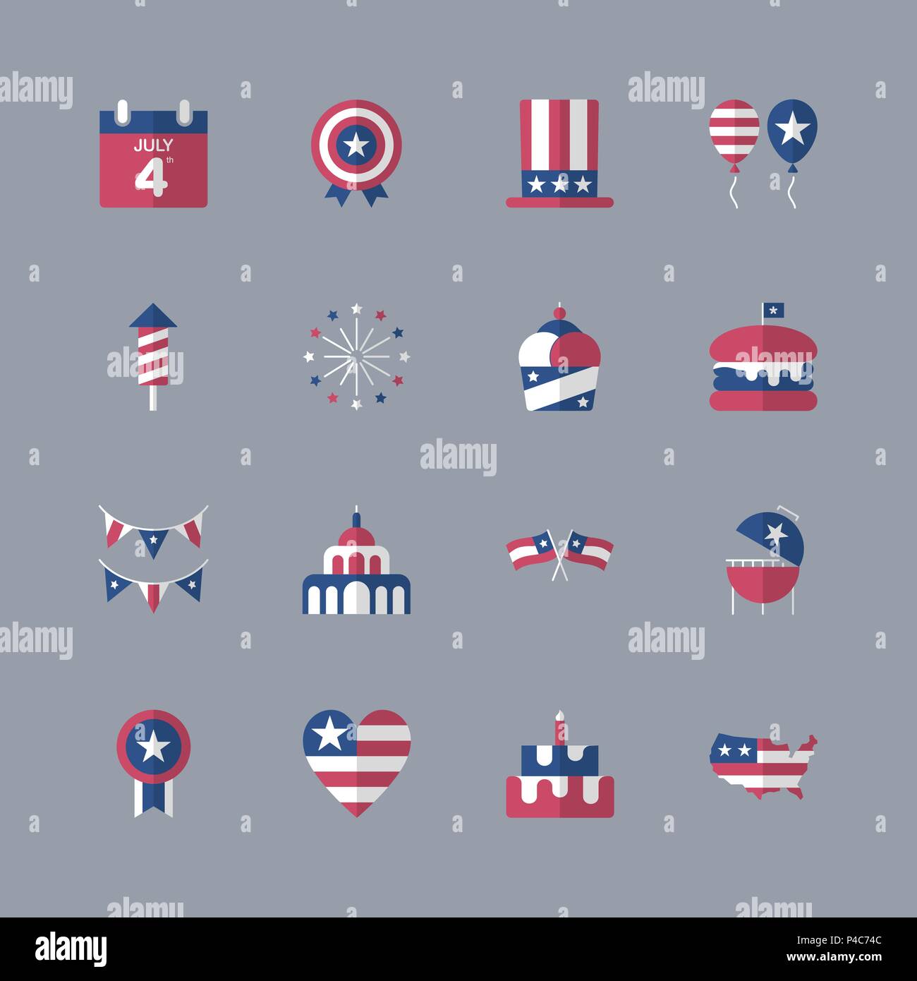 4th of July, independence day icons. Modern flat design set. For ...