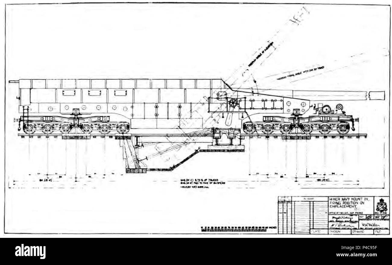 14 inch 50 caliber railway gun Mk I right elevation diagram Stock Photo ...