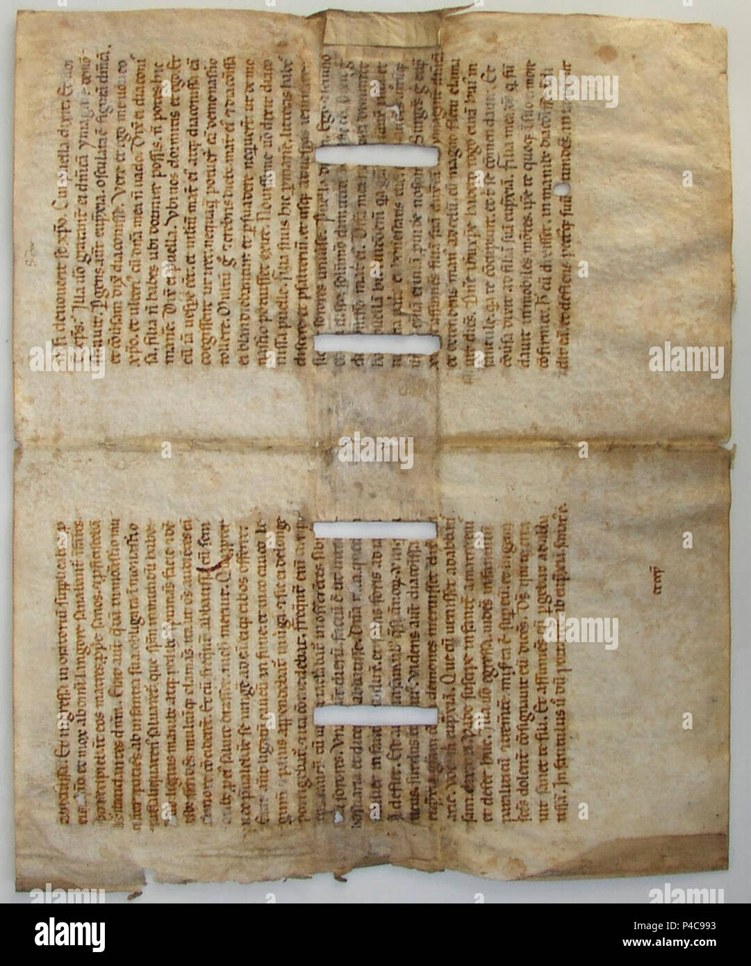 14th century manuscript leaf used for bookbinding Stock Photo - Alamy