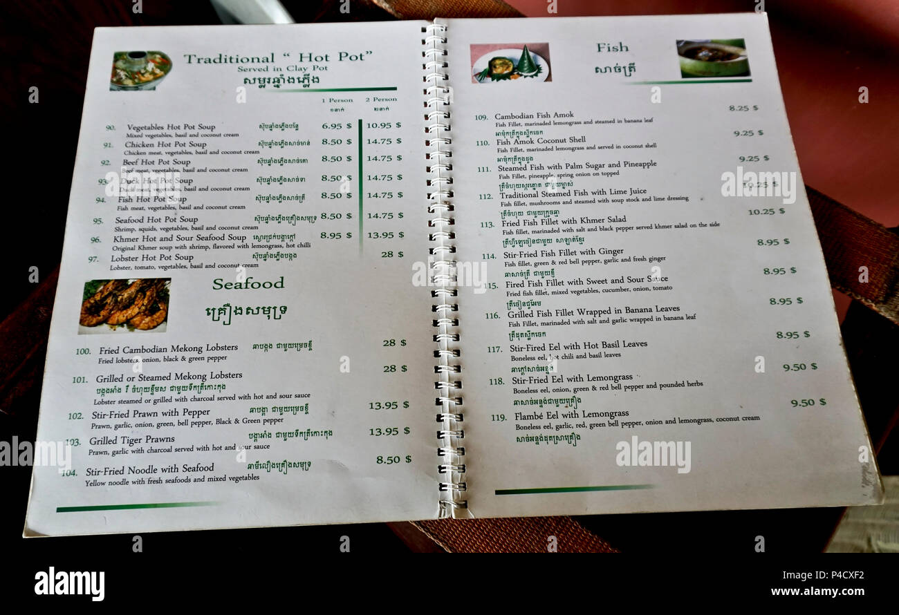 The Titanic Restaurant menu in Phnom Penh, Cambodia Stock Photo - Alamy