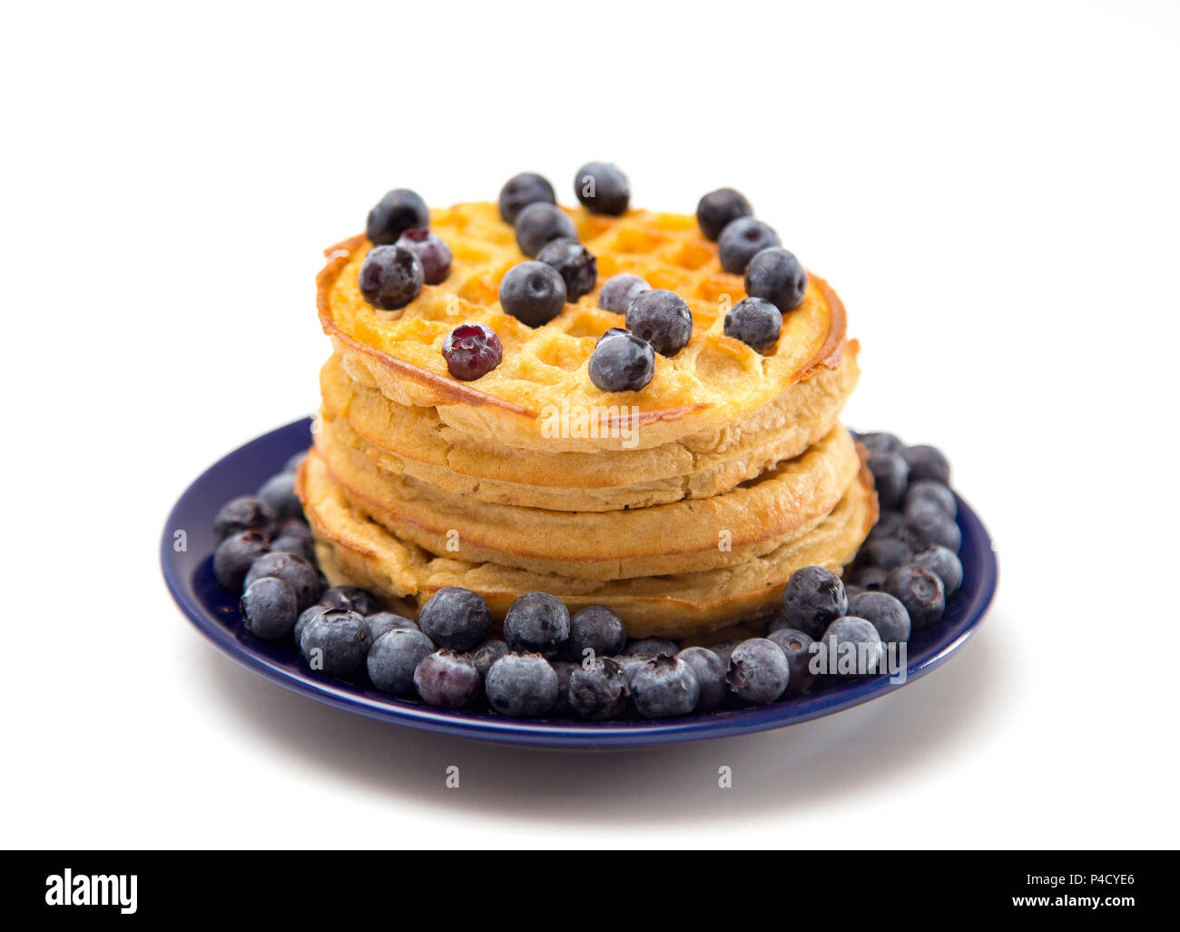 Stack of Classic Waffles with Blueberries Stock Photo - Alamy
