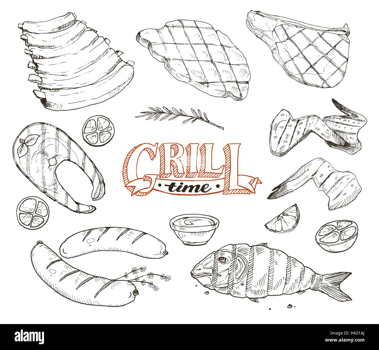 grille meet and fish Stock Vector Image & Art - Alamy