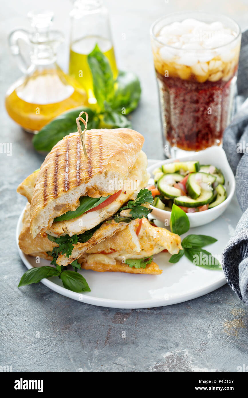 Grilled panini sandwich with chicken and cheese Stock Photo - Alamy