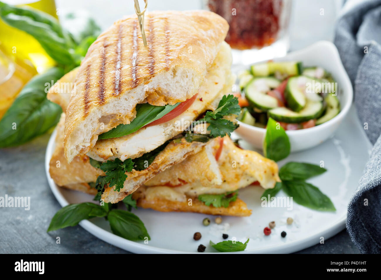 Grilled panini sandwich with chicken and cheese Stock Photo - Alamy