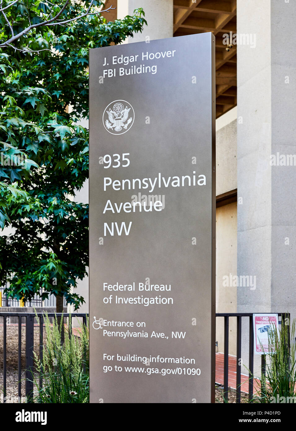 Washington DC, USA-June 5, 2018: J. Edgar Hoover FBI Building Sign with ...