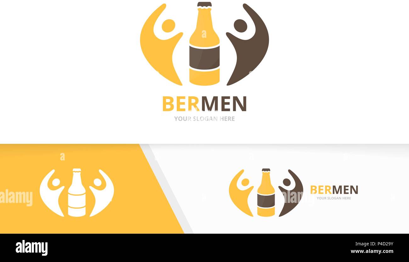 Vector bottle and people logo combination. Beer and family symbol or ...