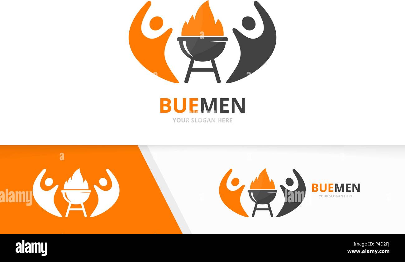 Vector bbq and people logo combination. Grill and family symbol or icon ...