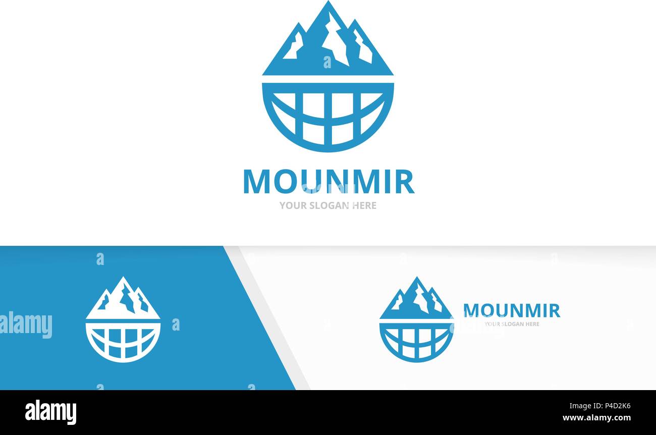 Vector mountain and planet logo combination. Nature and world symbol or ...
