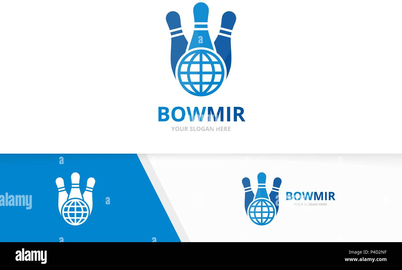Vector bowling and planet logo combination. Game and world symbol or ...