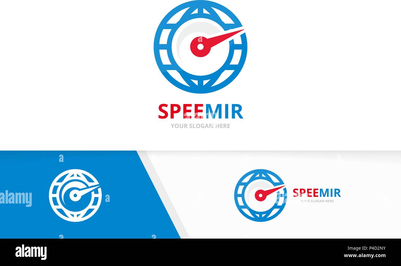 Vector speedometer and planet logo combination. Tachometer and world ...