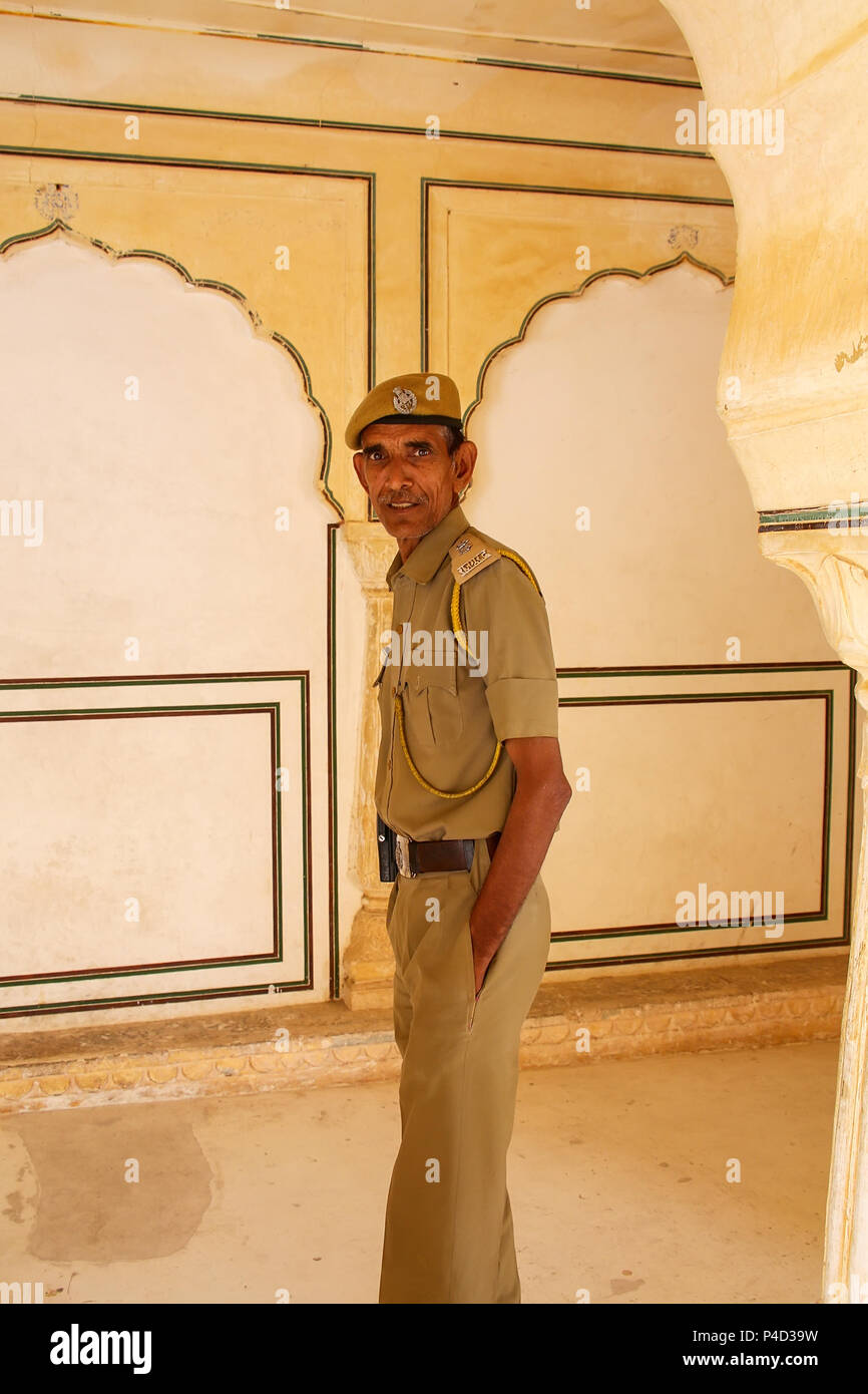 Local guard standing in Sattais Katcheri Hall, Amber Fort, Jaipur ...