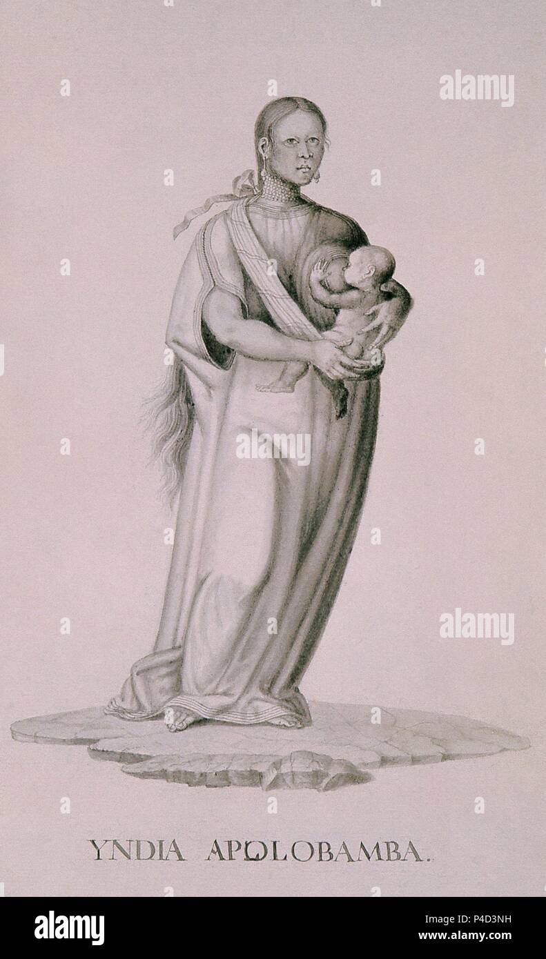 GRABADO-INDIA APOLOBAMBA DANDO EL PECHO-PERU Stock Photo - Alamy