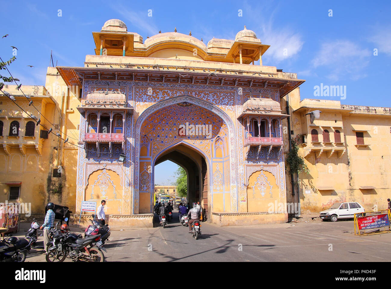 Gate to Jaipur City Palace in Rajasthan, India. Palace was the seat of ...
