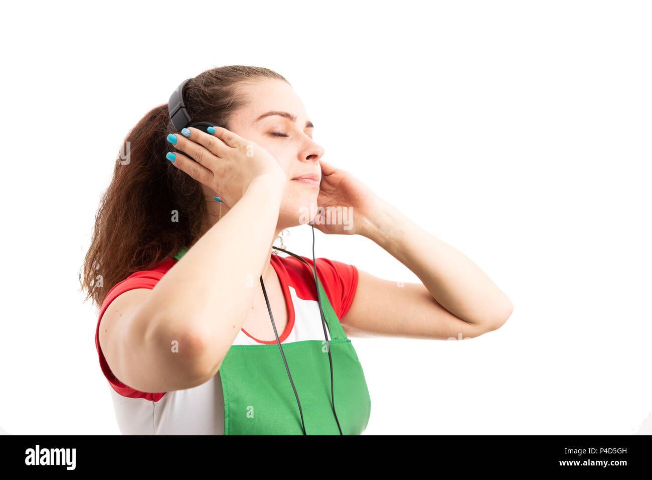 Worker woman headphones hi-res stock photography and images - Alamy