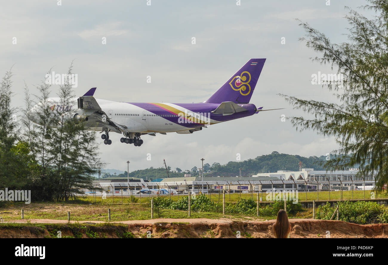 Phuket, Thailand - Apr 25, 2018. A Boeing 747-400 airplane of Thai ...