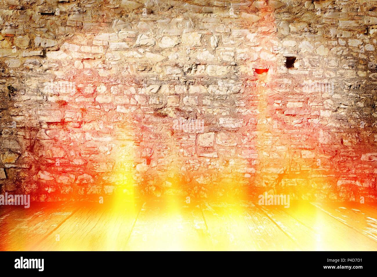 Grunge room interior with fire and flames effect Stock Photo - Alamy