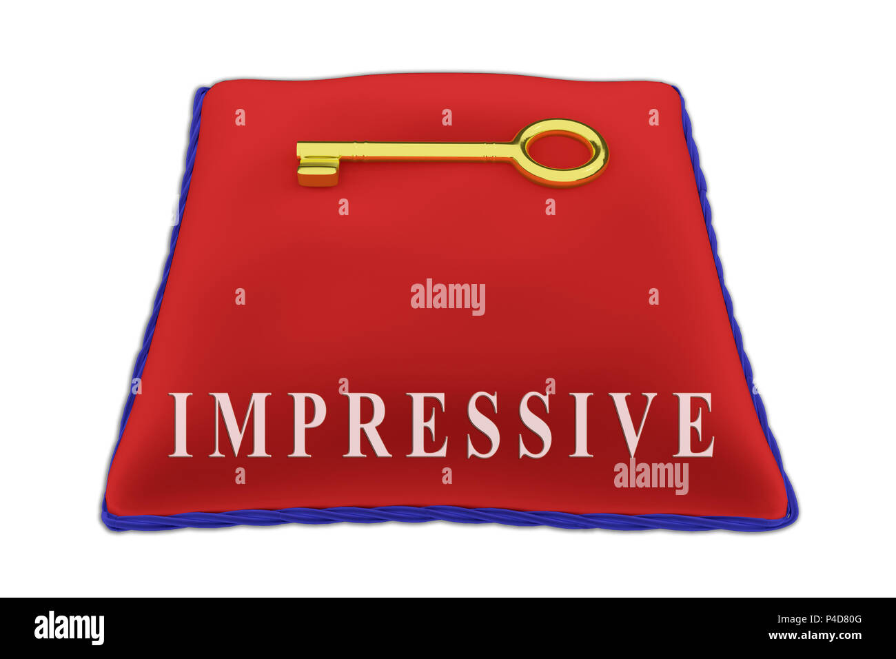 3D illustration of IMPRESSIVE title on red velvet pillow near a golden ...