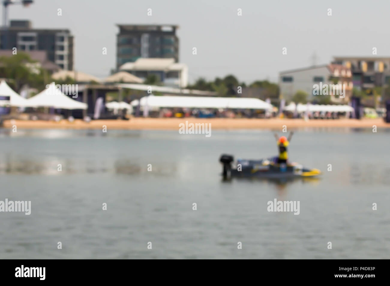 Blurred the winner of the boat race, expressing joy for the victory ...